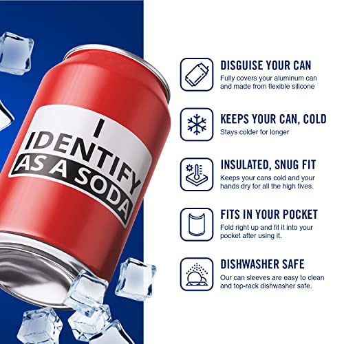 Beersy Silicone Sleeve Soda Can Cover - Insulated Silicone Can Sleeve - Multi-Purpose Can Insulator - Tight-Fitting Drink Cover - Novelty Drink Holder for Outdoors, Fits 12oz. (I Identify As A Soda)