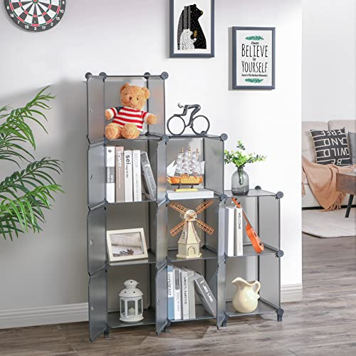ANWBROAD Cube Storage Organizer, 9-Cube Modular DIY Book Shelf with Doors, Closet Clothes Organizer, Plastic Storage Cubbies Cabinet for Living Room Bedroom Office Gray ULCS09HM