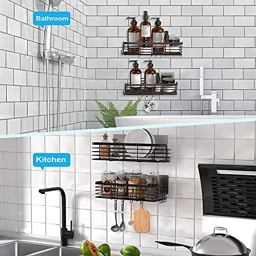 Anguang Shower Caddy Basket Shelf with Soap Holder, No Drilling Wall Mount Adhesive Bathroom Basket Shelves with Hooks, Rustproof 304 Stainless Steel Bathroom Kitchen Shower Storage Organizer -3Pack