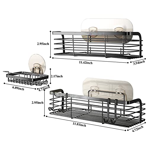 Anguang Shower Caddy Basket Shelf with Soap Holder, No Drilling Wall Mount Adhesive Bathroom Basket Shelves with Hooks, Rustproof 304 Stainless Steel Bathroom Kitchen Shower Storage Organizer -3Pack