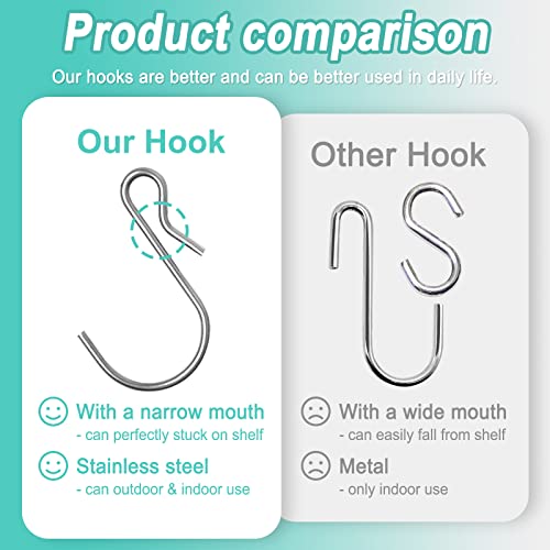 Qfeley Small S Hooks Stainless Steel, 100pcs S Shaped Metal Hooks Stainless Steel S Clip Hangers Connectors Christmas Ornaments Hanging Hooks for Christmas Wire Shelving Bathroom Office, 1.7”/4.3cm