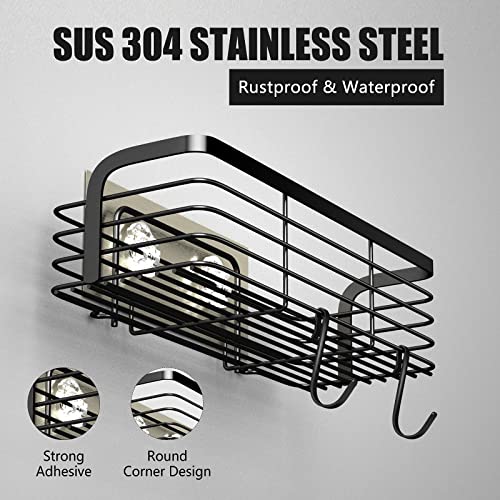 Anguang Shower Caddy Basket Shelf with Soap Holder, No Drilling Wall Mount Adhesive Bathroom Basket Shelves with Hooks, Rustproof 304 Stainless Steel Bathroom Kitchen Shower Storage Organizer -3Pack