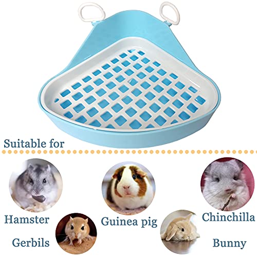Hamiledyi Guinea Pig Potty Trainer Corner, Small Animals Triangle Plastic Litter Box, Bedding Litter Box Pee Pan Tray Toilet for Hamster Gerbil Bunny Ferret Chinchilla Hedgehog (Blue)