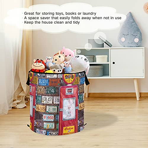 Old American License Pop Up Laundry Hamper Collapsible with Lid Dirty Clothes Hamper Laundry Basket Storage Baskets Organizer for Home, Laundry, Travel