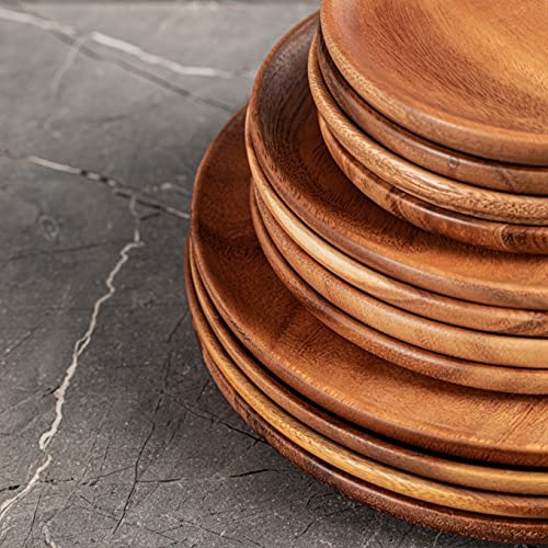 Gourmet Acacia Wood Charger Plates: Decorative Appetizer Serving Trays Set of 4 for Dinner | Hand-crafted Solid Piece of Acacia Wood Plates | Perfect for Summer Outdoor Table Setting (10" x 10")