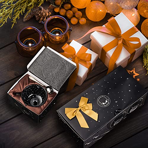CALATOUR Set Of 2 Midnight Skull Coffee Large Mugs With Skull Spoons In Gift Box,Cute Halloween Spooky Witch Gifts Goth Decor Cool Novelty Tea Cups,21oz/620ml Porcelain(Midnight Black)