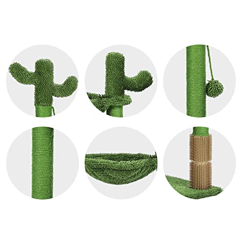 Dreamsoule Cactus Cat Tree, Large Cat Trees with Hammock 35 inch High Cat Scratching Post and Back Scratcher, Cactus Cat Scratcher with Interactive Dangling Ball, Climbing Stand for Indoor Kittens