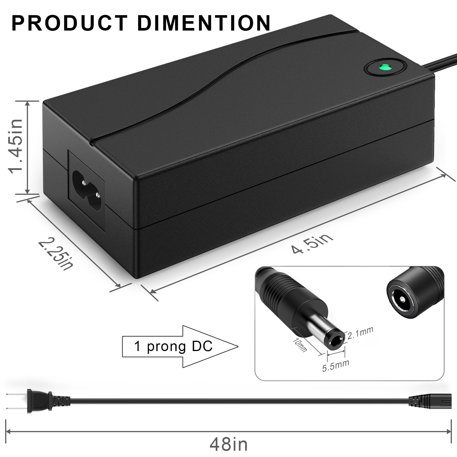 Falamiao 42V 2A Charger Replacement for Gotrax Electric Scooter 1 Prong with 5.5mm tip Universal Compatible with 36V Li-ion Battery Jetson Go Trax G2 G3 G4,GXL V2,Rival,XR Ultra/Elite,Apex