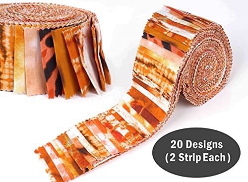 Soimoi 40Pcs Tie Dye Print Cotton Precut Fabrics for Quilting Craft Strips 2.5x42inches Jelly Roll - Orange