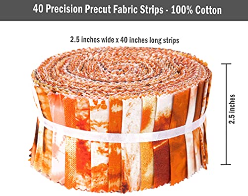 Soimoi 40Pcs Tie Dye Print Cotton Precut Fabrics for Quilting Craft Strips 2.5x42inches Jelly Roll - Orange
