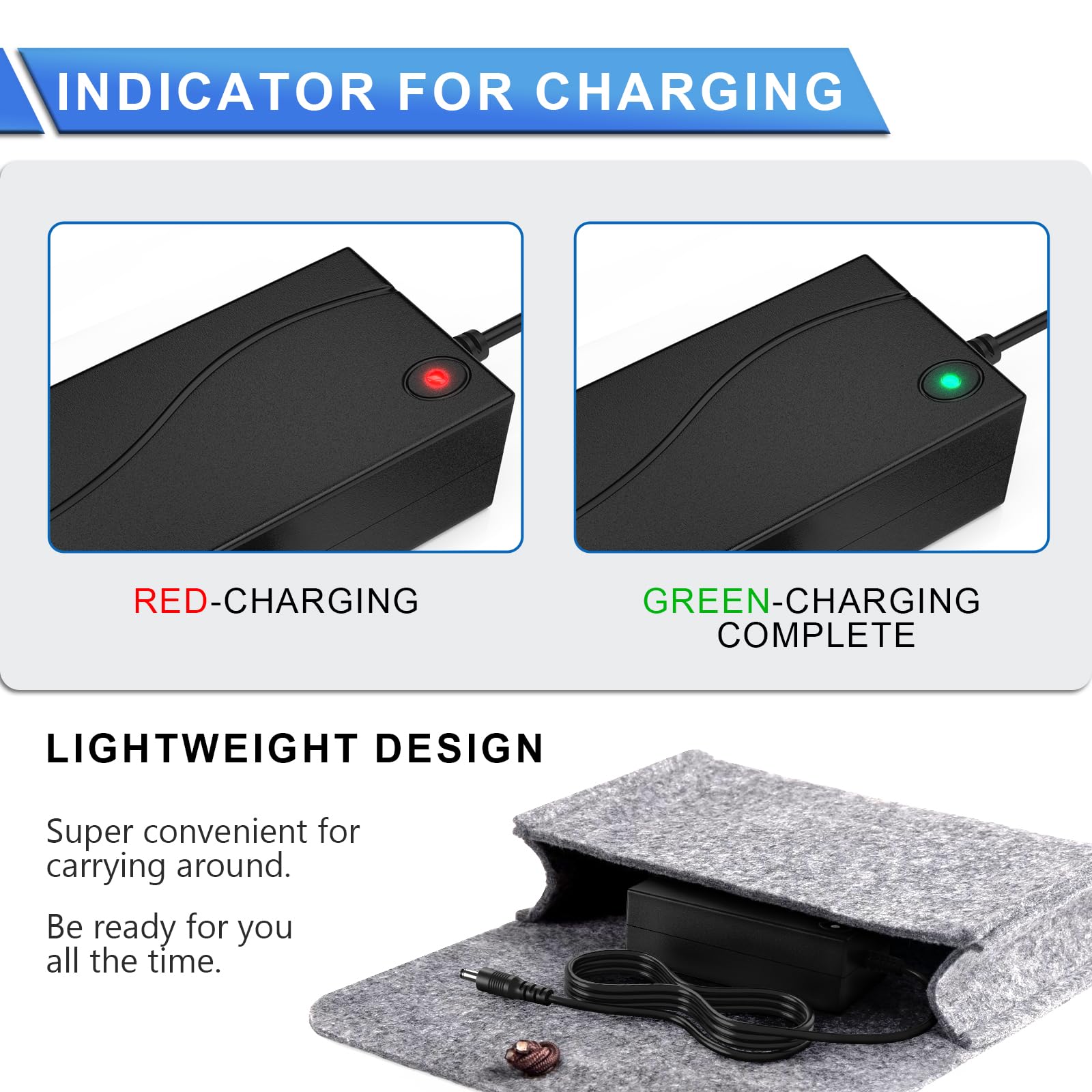 Falamiao 42V 2A Charger Replacement for Gotrax Electric Scooter 1 Prong with 5.5mm tip Universal Compatible with 36V Li-ion Battery Jetson Go Trax G2 G3 G4,GXL V2,Rival,XR Ultra/Elite,Apex