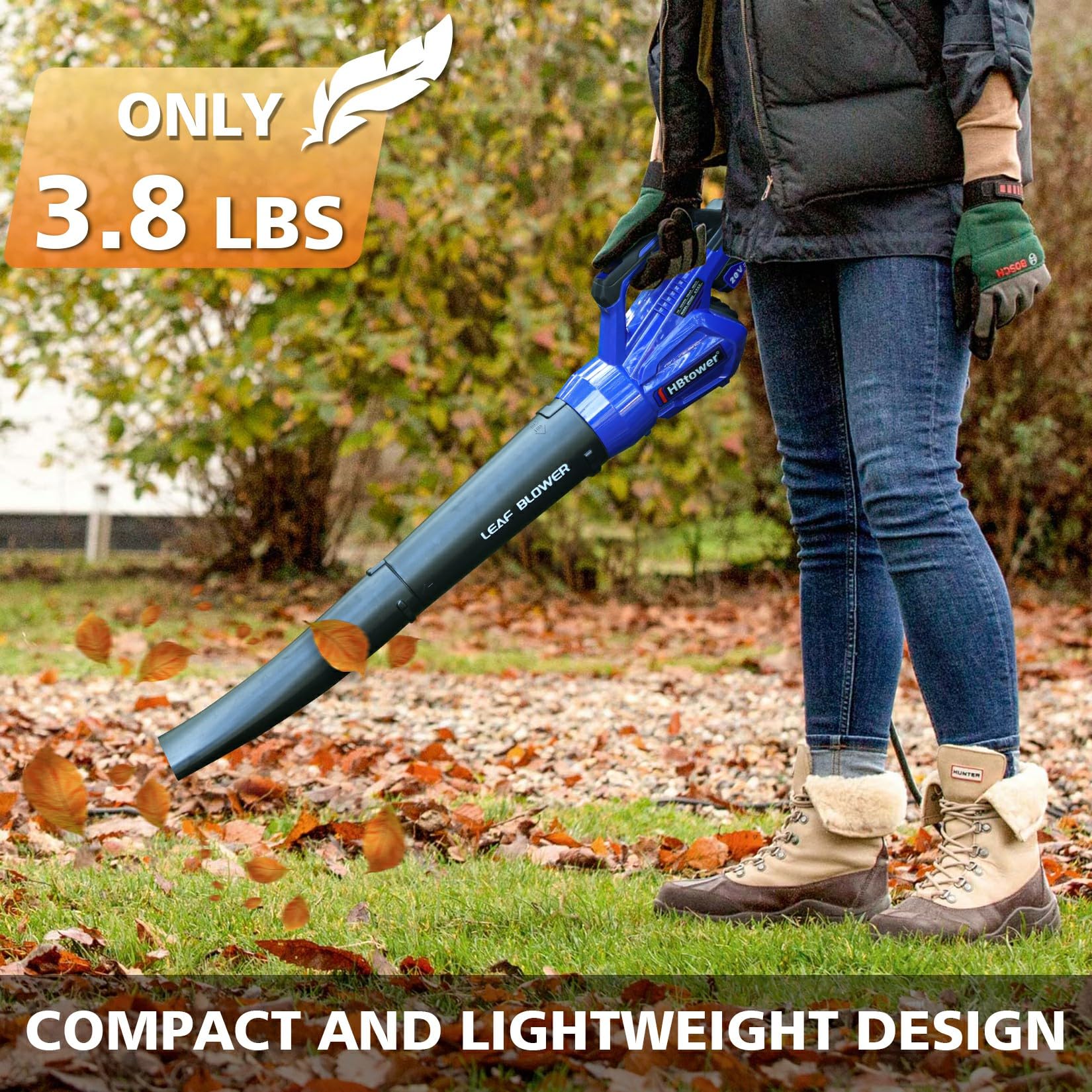 HBTower Leaf Blower Cordless, 400CFM 90MPH Handheld Electric Cordless Leaf Blower with 2x2.0AhBatteries and Charger, for Lawn Care, Yard, Grass, Patio, Blowing Leaves and Snow, ZP-0202
