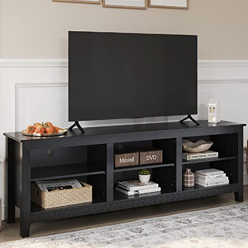 Panana TV Stand 6 Cubby Television Stands Cabinet 6 Open Media Storagefor TVs up to 80 Inches, 70 Inch (70 Inches Black)