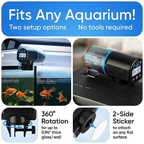 FISHNOSH Automatic Fish Feeder for Aquarium - New Generation 2023, Auto Food Dispenser with Timer for Small Tank, Big Aquariums & Pond - Battery-Operated Feeders for Goldfish, Koi, & More on Weekend