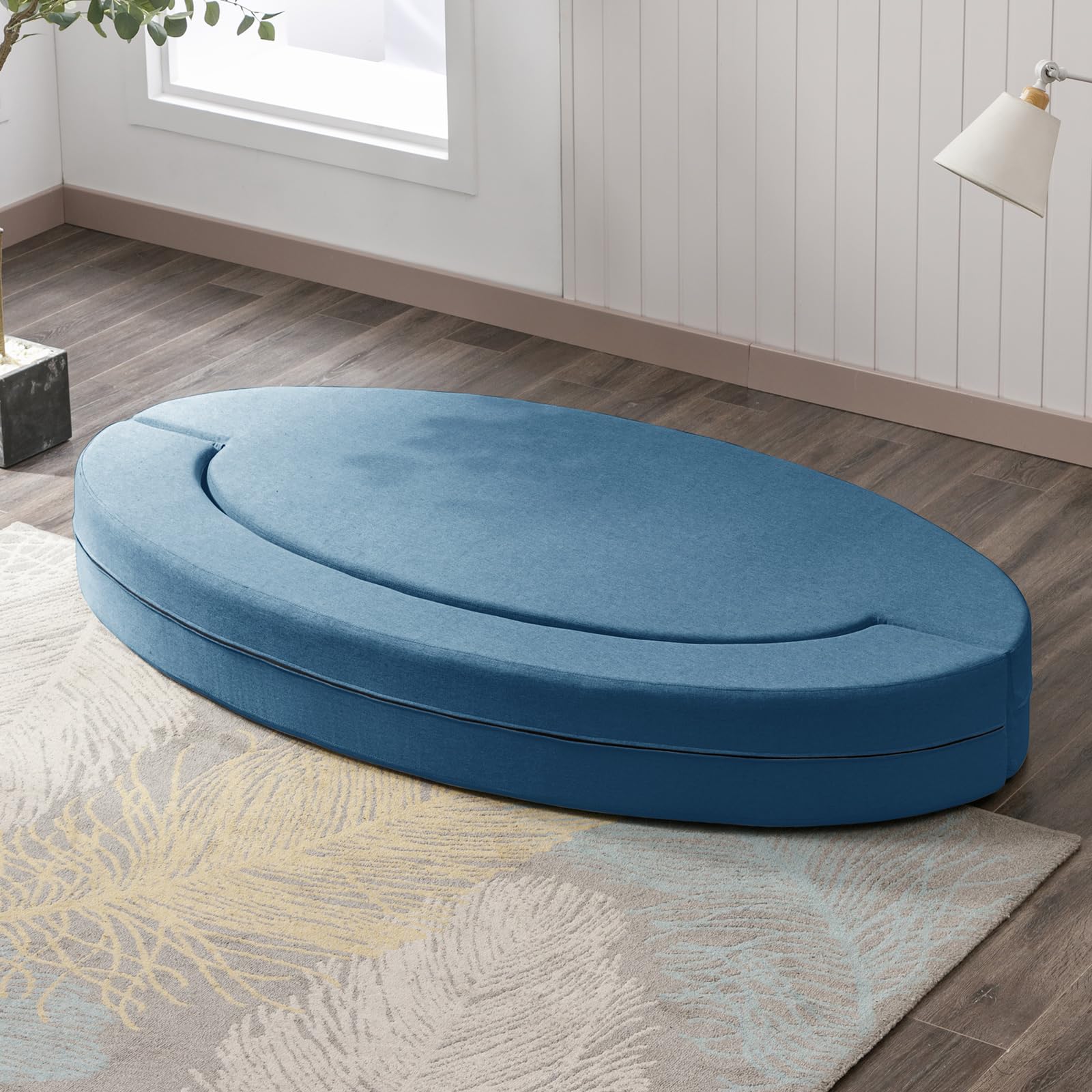 ZAFLY Folding Sofa Bed,Fold Out Futon Sofa Bed Couch,Sleeper Sofa Guest Chaise Lounge Floor Mattress,Modern Fold Down Sofa Couch with Linen Upholstery for Living Room Office Apartment (Blue)