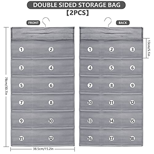 inheming 2 Pack Hanging Underwear Organizer for Closet, 12 + 18 Mesh Pockets Dual-Sided Storage Bags, Bras Panties Socks Organizer Hanger for Dormitory, Rental House, RV Wardrobe