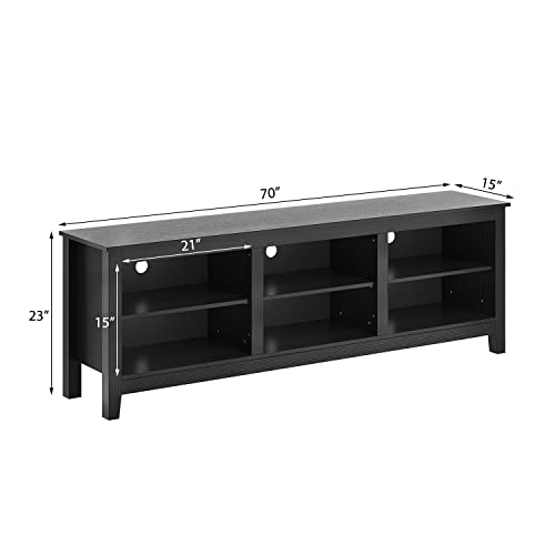 Panana TV Stand 6 Cubby Television Stands Cabinet 6 Open Media Storagefor TVs up to 80 Inches, 70 Inch (70 Inches Black)