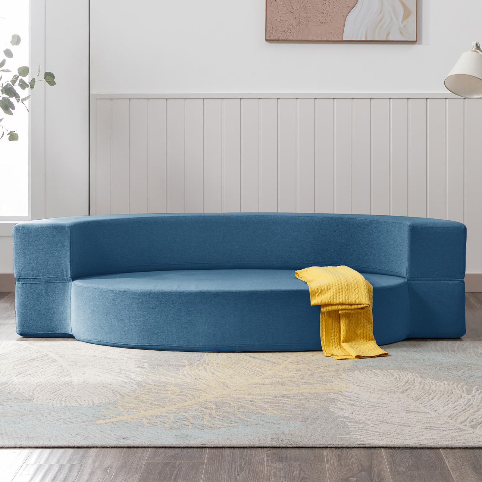 ZAFLY Folding Sofa Bed,Fold Out Futon Sofa Bed Couch,Sleeper Sofa Guest Chaise Lounge Floor Mattress,Modern Fold Down Sofa Couch with Linen Upholstery for Living Room Office Apartment (Blue)
