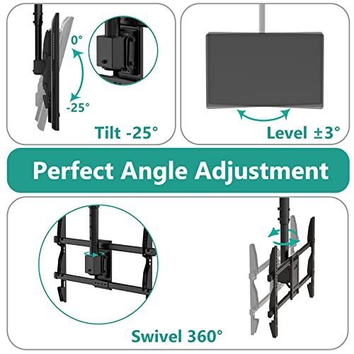WALI Ceiling TV Mount, Full Motion Adjustable TV Mount Bracket Fits Most Ultrawide LED, LCD, OLED 4K TVs 37 to 70 inch, up to 110lbs, VESA 600x400mm (CM3770), Black