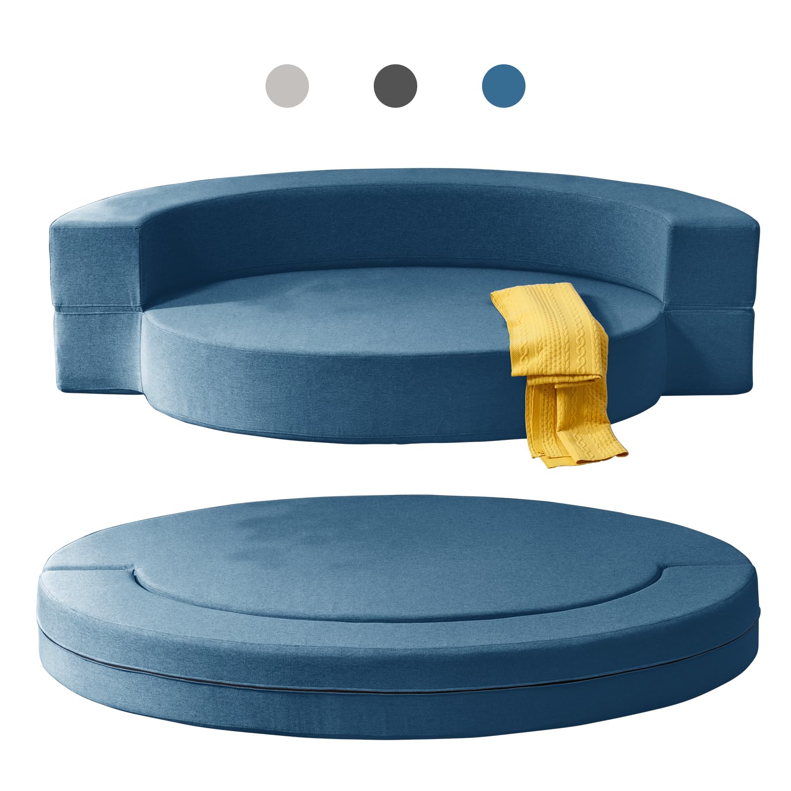 ZAFLY Folding Sofa Bed,Fold Out Futon Sofa Bed Couch,Sleeper Sofa Guest Chaise Lounge Floor Mattress,Modern Fold Down Sofa Couch with Linen Upholstery for Living Room Office Apartment (Blue)