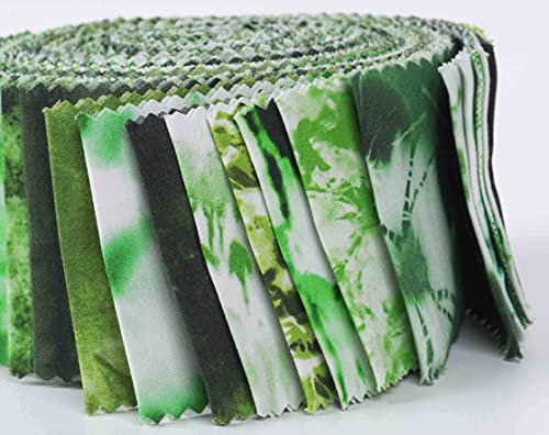 Soimoi 40Pcs Tie Dye Print Cotton Precut Fabrics for Quilting Craft Strips 2.5x42inches Jelly Roll - Green