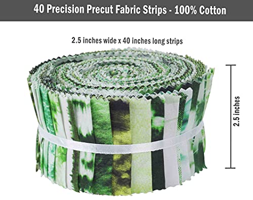 Soimoi 40Pcs Tie Dye Print Cotton Precut Fabrics for Quilting Craft Strips 2.5x42inches Jelly Roll - Green