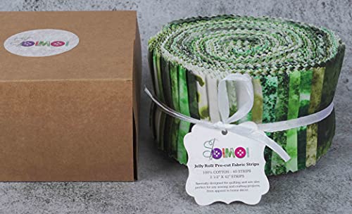 Soimoi 40Pcs Tie Dye Print Cotton Precut Fabrics for Quilting Craft Strips 2.5x42inches Jelly Roll - Green