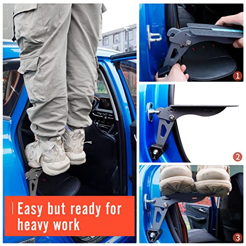 Foldable Car Door Step Plus, Level Adjustment System, All Metal, Side Step (Black)