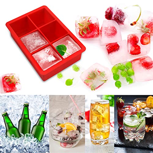 FIVETAS Super Thickness Silicone ice tray .Large Size 6 Ice Cube Trays with Lid which is Spill-Resistant and Removable.BPA Free and Reusable.Ice Cube Trays for Cocktails,Whisky,Freezer