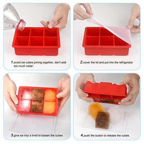FIVETAS Super Thickness Silicone ice tray .Large Size 6 Ice Cube Trays with Lid which is Spill-Resistant and Removable.BPA Free and Reusable.Ice Cube Trays for Cocktails,Whisky,Freezer