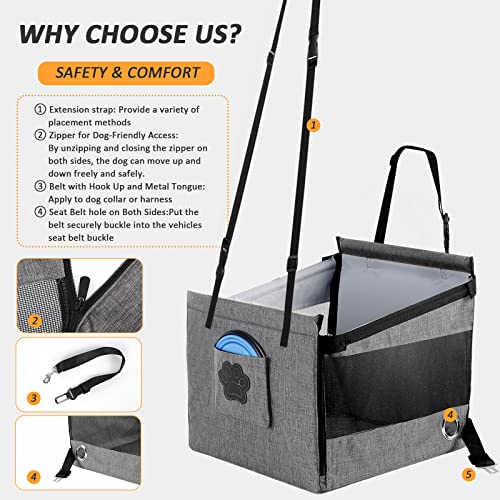 Dog Car Seat for Pet Travel with Waterproof Pad, Half seat Dog Hammock,Harness Hook, Breathable Mesh, and Adjustable Backseat Safety Belt, Small, Medium, Large Size