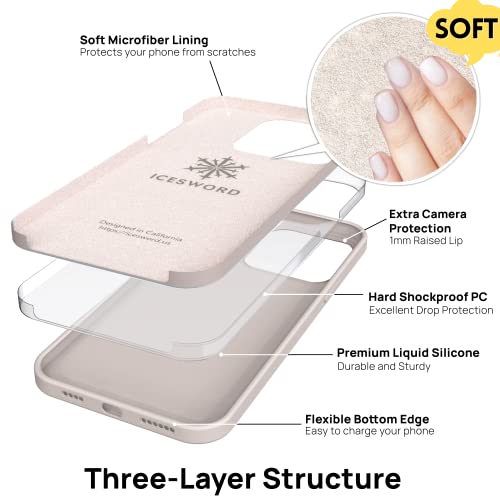 IceSword iPhone 13 Pro Stone Case 6.1β (2021), Liquid Silicone Slim Shockproof Phone Case Cover,Soft Anti-Scratch Microfiber Lining,Matte Beige, Tan, Cream, Protective Compatible iPhone 13 Pro - Stone
