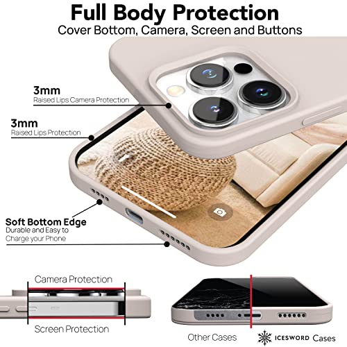 IceSword iPhone 13 Pro Stone Case 6.1β (2021), Liquid Silicone Slim Shockproof Phone Case Cover,Soft Anti-Scratch Microfiber Lining,Matte Beige, Tan, Cream, Protective Compatible iPhone 13 Pro - Stone
