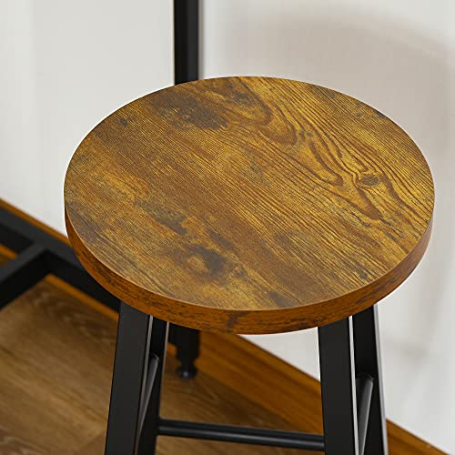 HOMCOM 3 Piece Industrial Dining Table Set, Counter Height Bar Table & Stools Set with Storage Shelf, Rustic Brown