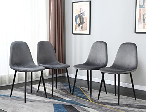 SICOTAS Velvet Dining Chairs Set of 4 - Kitchen Chairs Set of 4 with Black Metal Legs, Upholstered Dining Room Chairs, Shell Lounge Chairs, Modern Dining Chair for Kitchen,Easy to Assemble, Deep Grey