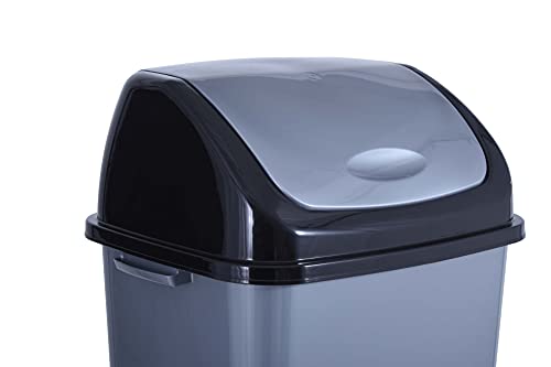 Superio Large 13 Gallon Trash Can with Swing Top Lid, Waste Bin for Kitchen, Garage, Indoor/ Outdoor Trash Can, 52 Qt,(2 Pack) (Grey/Black)