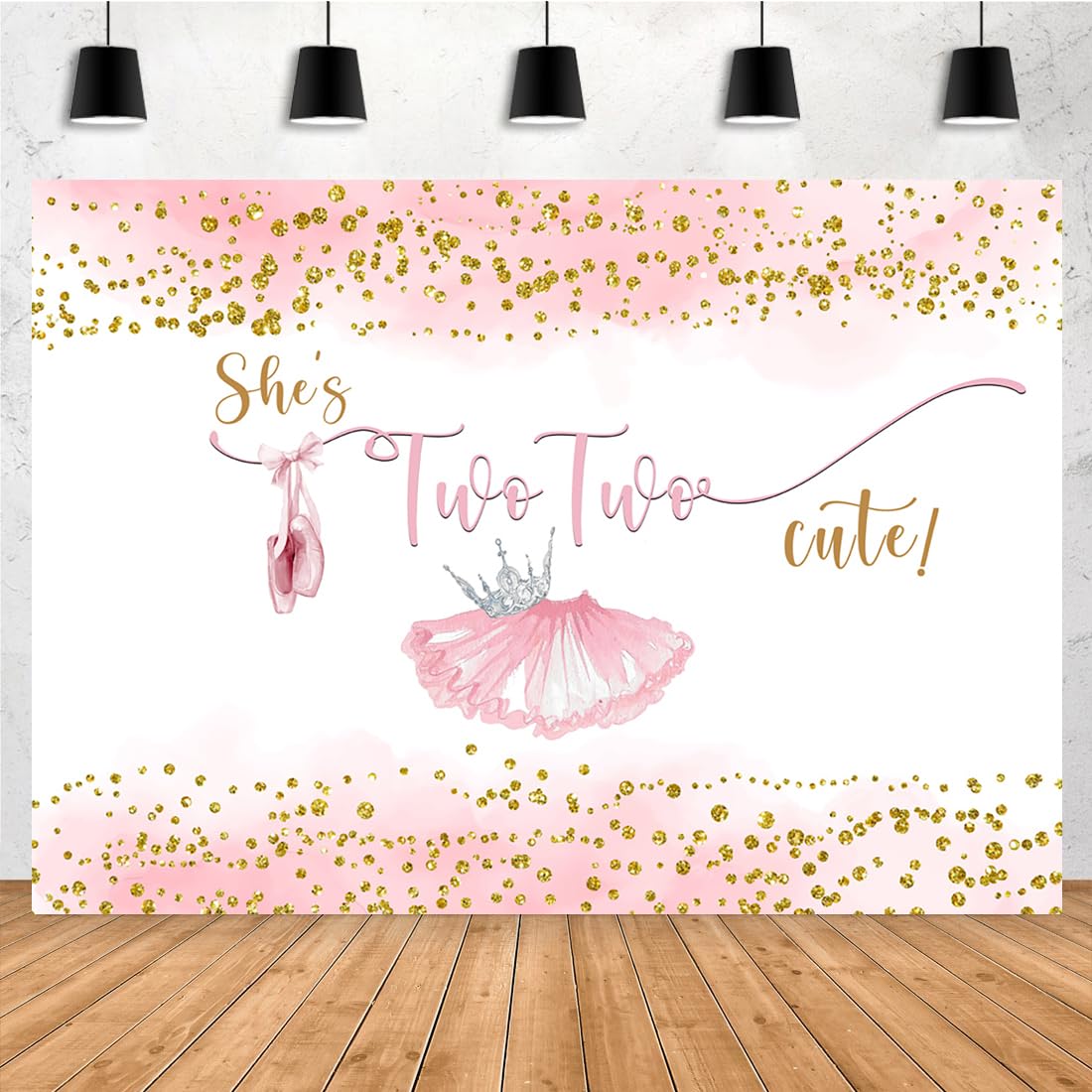 Aperturee 7x5ft 2nd Birthday Backdrop Two Cute for Girls Golden Dots Blush Pink Glitter Ballet Shoes Tutu Crown Photography Background Princess Bday Party Decorations Banner Photo Booth Props