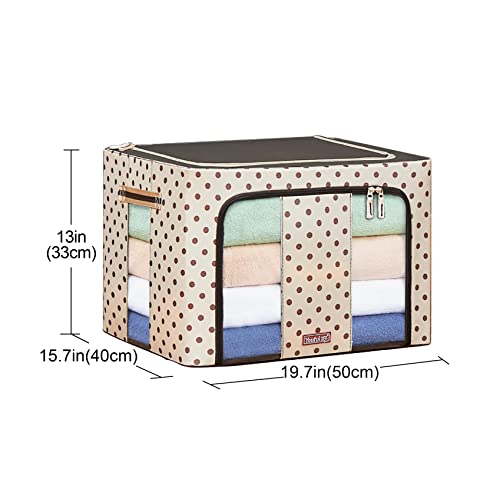 Oxford Fabric Storage Box with Steel Frame,Foldable Stackable Container Organizer with Large Window & Carry Handles Bedroom Closet Organization for Clothes Bedding Sheets Blanket Pillow Brown-66L