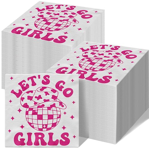 LARRAZABAL 100Pcs Lets Go Girls Napkins, Cowgirl Party Pink Napkins Decorations Western Cowgirl Theme Birthday Party Supplies, Bridal Shower Party Supplies
