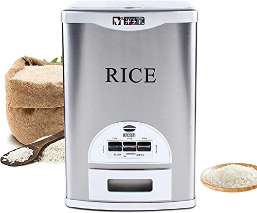 DNYSYSJ Stainless Steel Rice Dispenser, Automatic Rice Container Storage Box Countertop Rice Organization Food Dispenser for Home Kitchen (15KG Capacity, Silver)