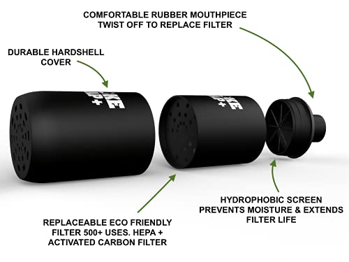 Smoke Trap + | Personal Air Filter (Sploof) - ECO Replaceable Filters - Long Lasting Smoke Filter 500+ Uses With Easy Exhale - Filters Have Zero Plastic Waste - (Black)