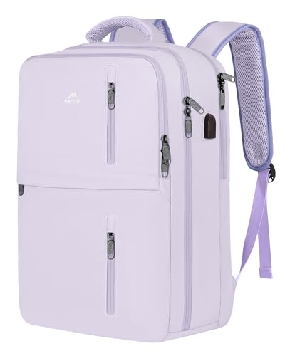 MATEIN Travel Backpacks for Women, Flight Approved 17 Inch Carry on Luggage Backpack with USB Charge Port, 40L Laptop Daypack Business College Overnight Weekender Bag, Light Purple