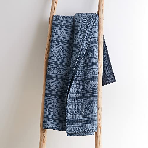 Levtex - Tolteca - Quilted Throw - 50x60in. - Global Stripe - Navy and Blue - Reversible Pattern - Cotton Fabric