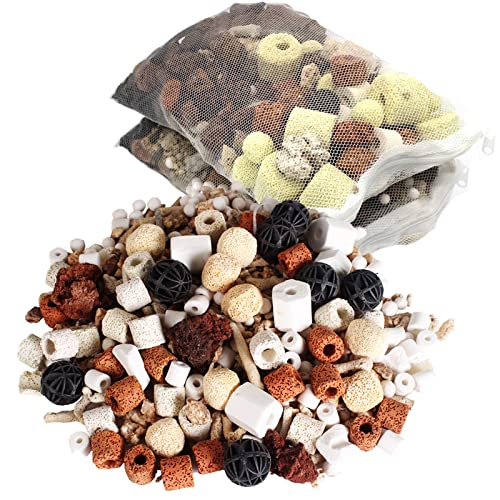 GOLDEAL Bio Balls Ceramic Rings Set, Aquarium Biological Filter Media with Mesh Bag for Fish Tank and Pond, Fish Tank Filter, Decorations, Accessories (1kg, 2.2lb)