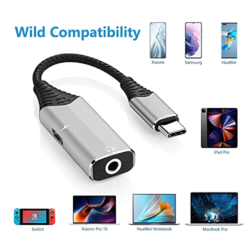PEPPER JOBS USB-C to 3.5 mm Headphone Jack Adapter, C2PDA Plus 2-in-1 Fast Charging Adapter, Compatible with Samsung Galaxy Note S21 Series/20 Ultra/Note 20/S20 Series, Huawei, Google Pixel and More