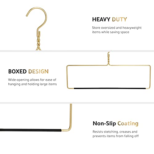 Quality Blanket Linen Hangers Wide Heavy Duty Hanger for Blankets, Table Cloths, - Nonslip Vinyl Coated Comforter Storage Hanger for Quilts, Sleeping Bags - for Closet Storage Solutions (Gold, 1)