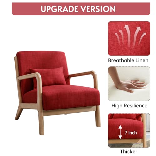 ANJHOME Mid Century Modern Accent Chair, Comfy Fabric Reading Chair with Solid Wood Frame, Easy Assembly Armchair for Living Room