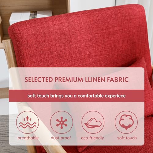 ANJHOME Mid Century Modern Accent Chair, Comfy Fabric Reading Chair with Solid Wood Frame, Easy Assembly Armchair for Living Room