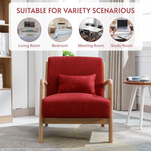 ANJHOME Mid Century Modern Accent Chair, Comfy Fabric Reading Chair with Solid Wood Frame, Easy Assembly Armchair for Living Room