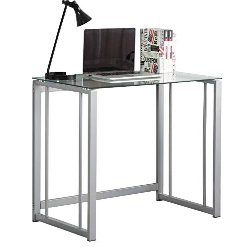 SogesHome 35 inch Glass Computer Desk Office Desk Gaming Desk Office Desk Writing Table Small Desk Workstation for Home Office
